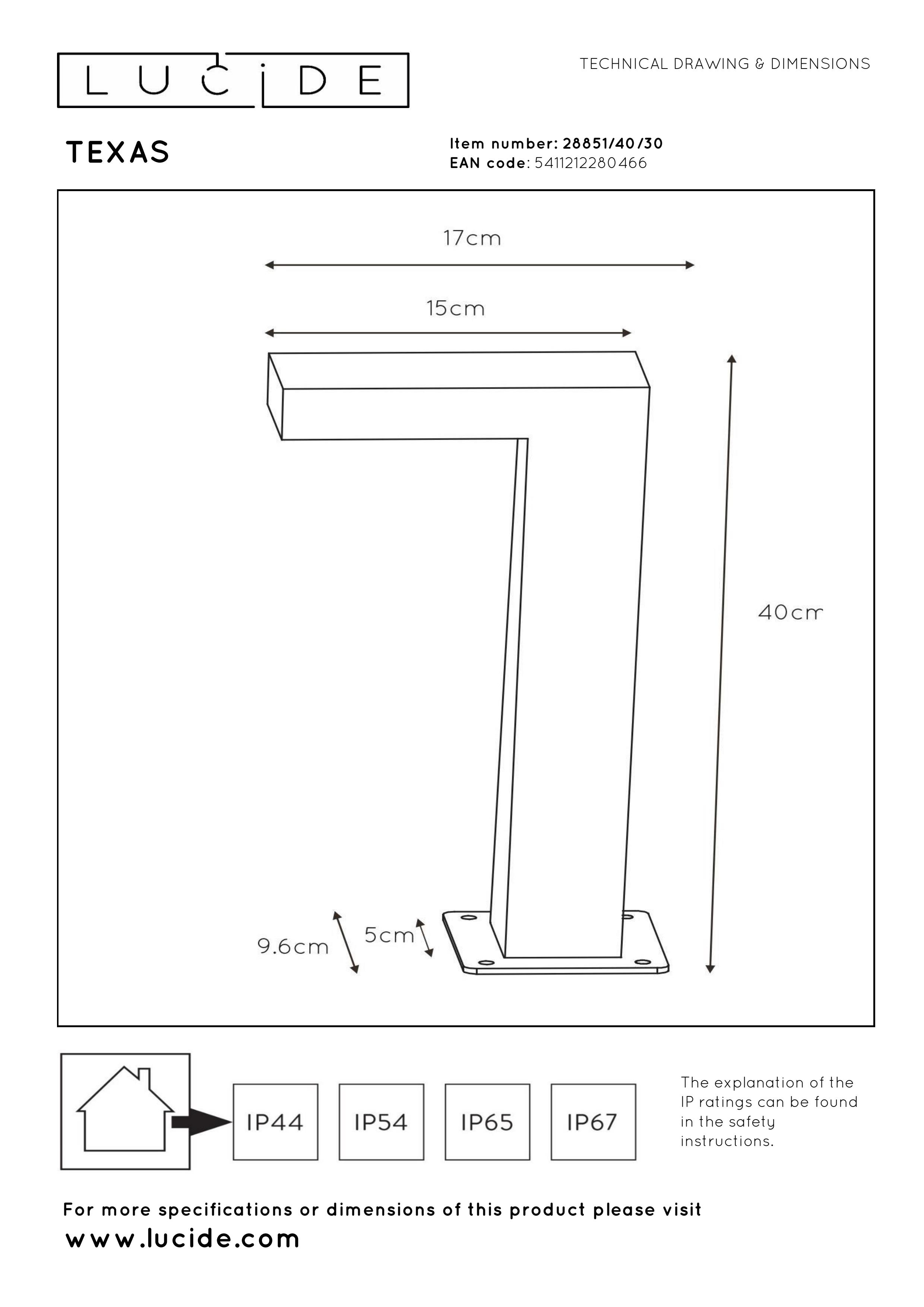 Lucide TEXAS - Bollard light - LED - 1x8W 3000K - IP54 - Anthracite