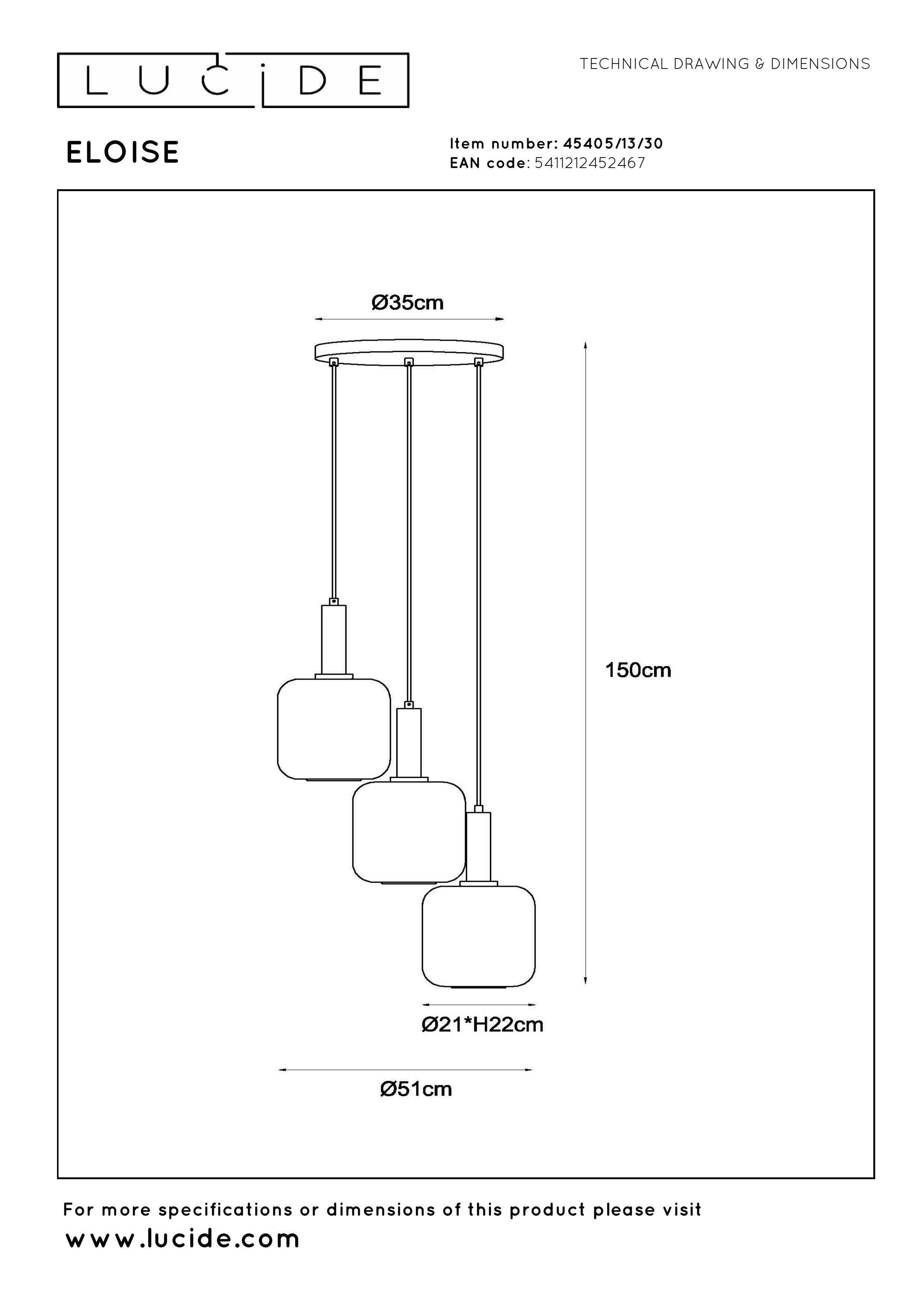 Lucide ELOISE - Suspension - Ø 40 cm - 3xE27 - Noir