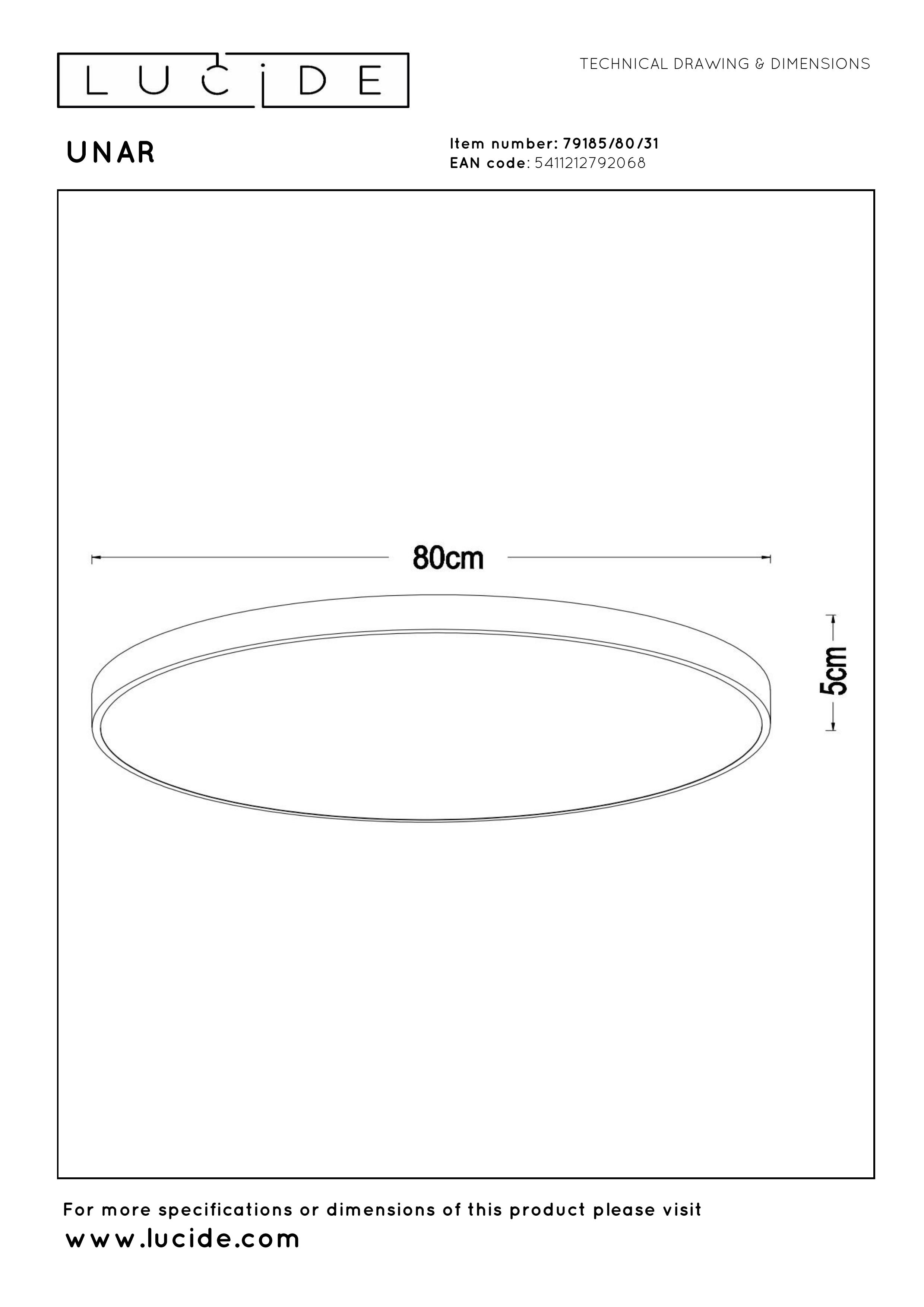 Lucide UNAR - Flush ceiling light - Ø 80 cm- LED 3 StepDim - 1x80W ...