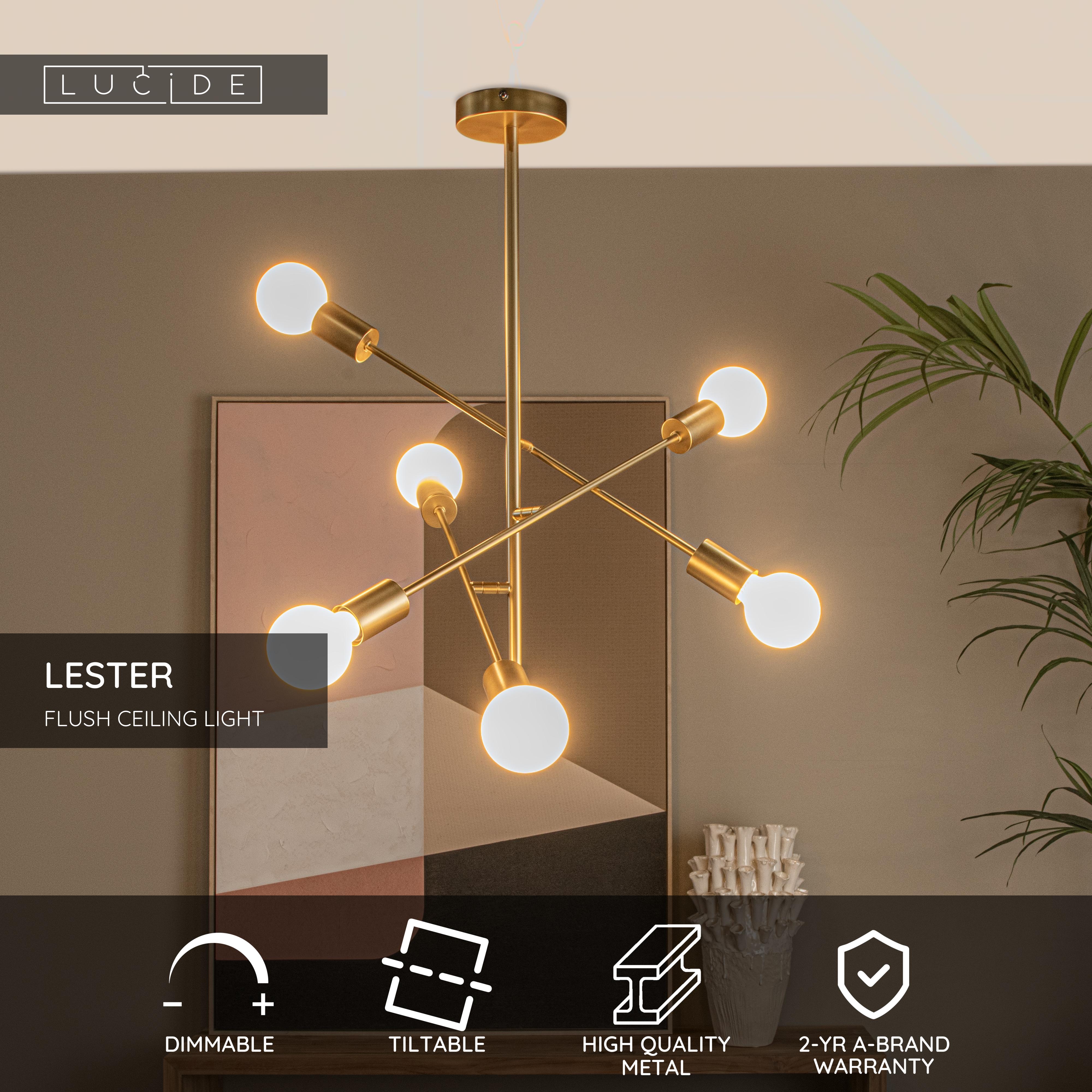 Lucide LESTER - Flush ceiling light - 6xE27 - Matt Gold / Brass
