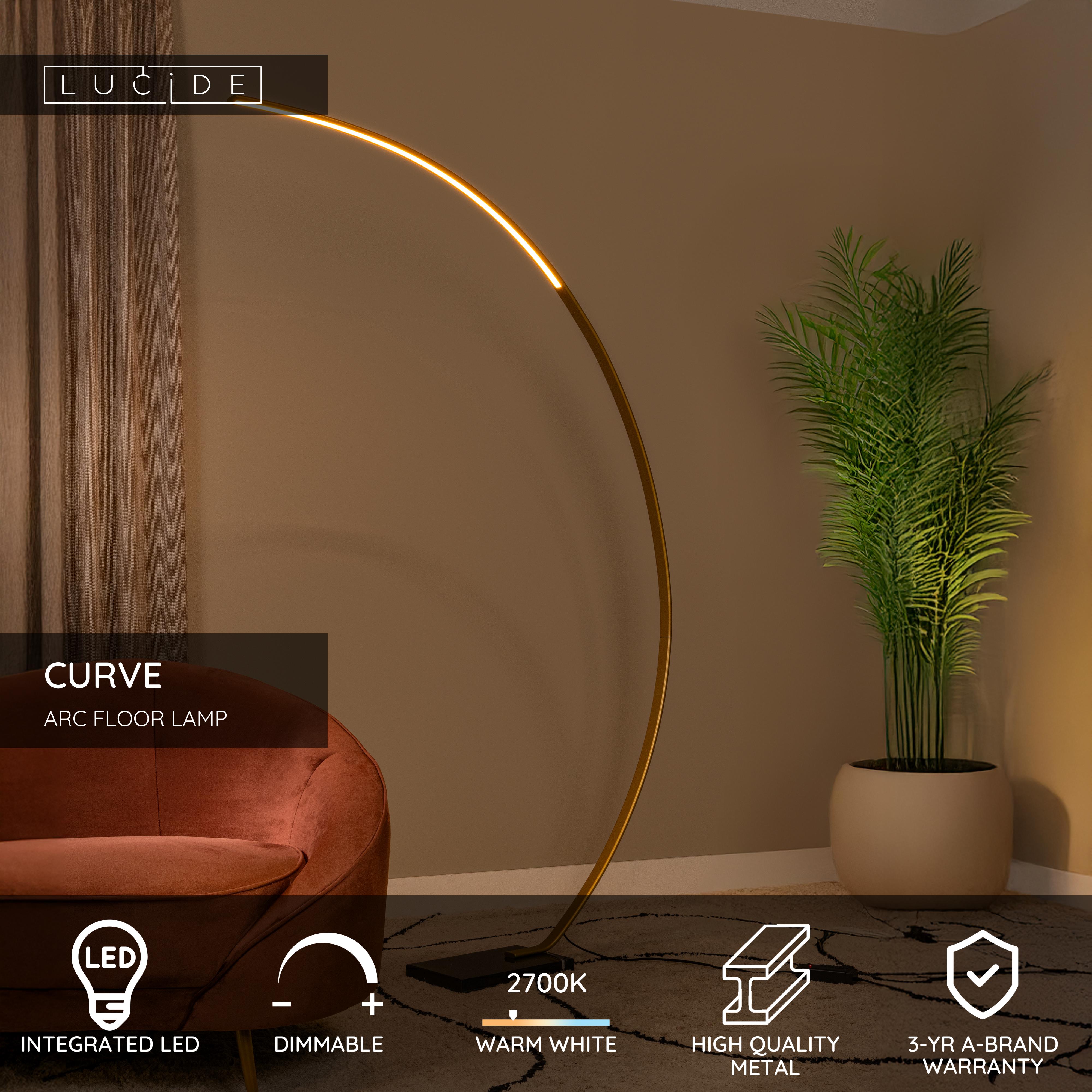 Lucide CURVE - Arc floor lamp - LED Dim. - 1x15W 2700K - Matt Gold / Brass