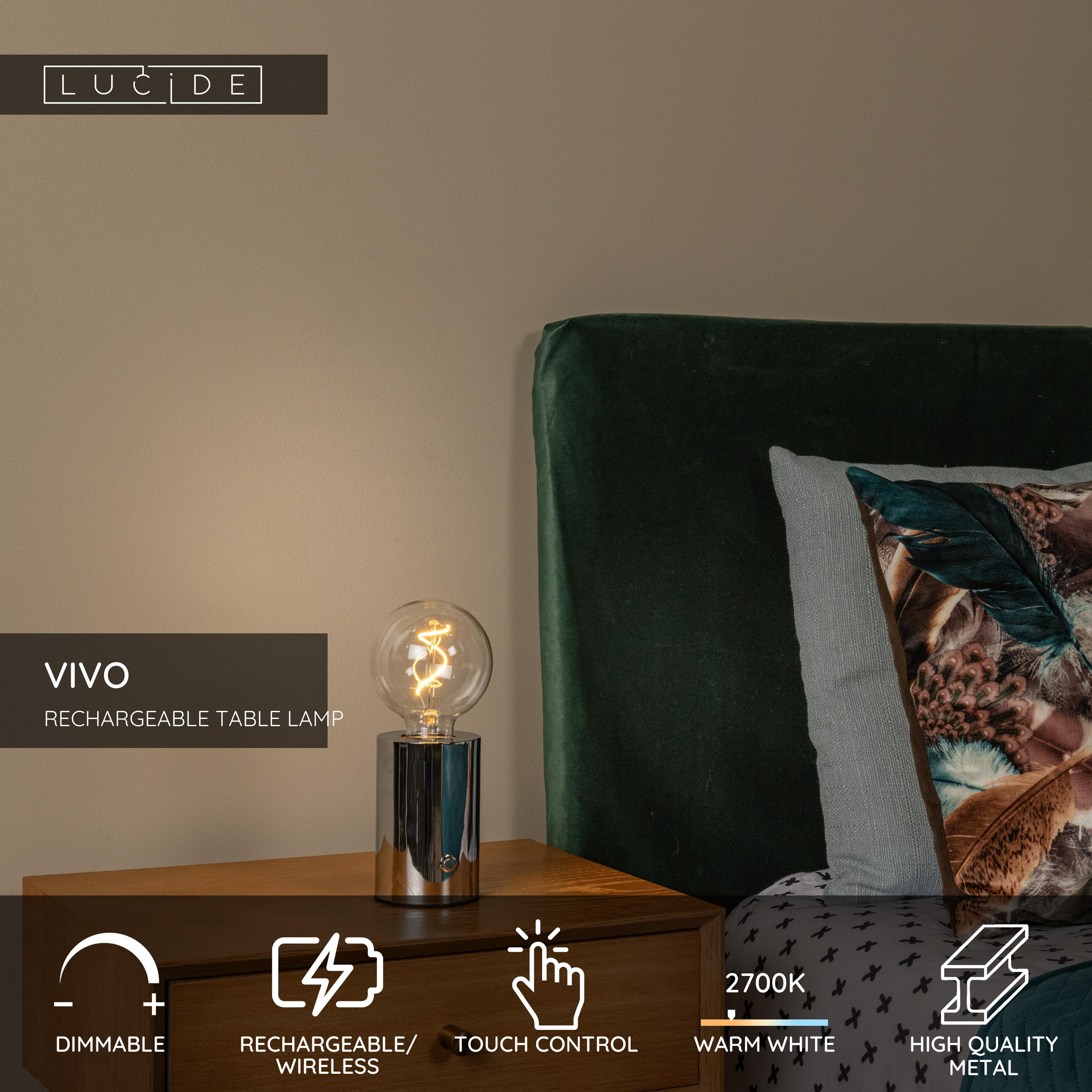 Lucide VIVO - Rechargeable Table lamp - Battery pack - Ø 8 cm - LED Dim ...