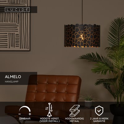 Lucide ALMELO - Hanglamp - 3xE27 - Zwart