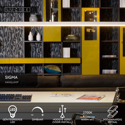 Lucide SIGMA - Hanglamp - LED Dimb. - 1x30W 2700K - Zwart