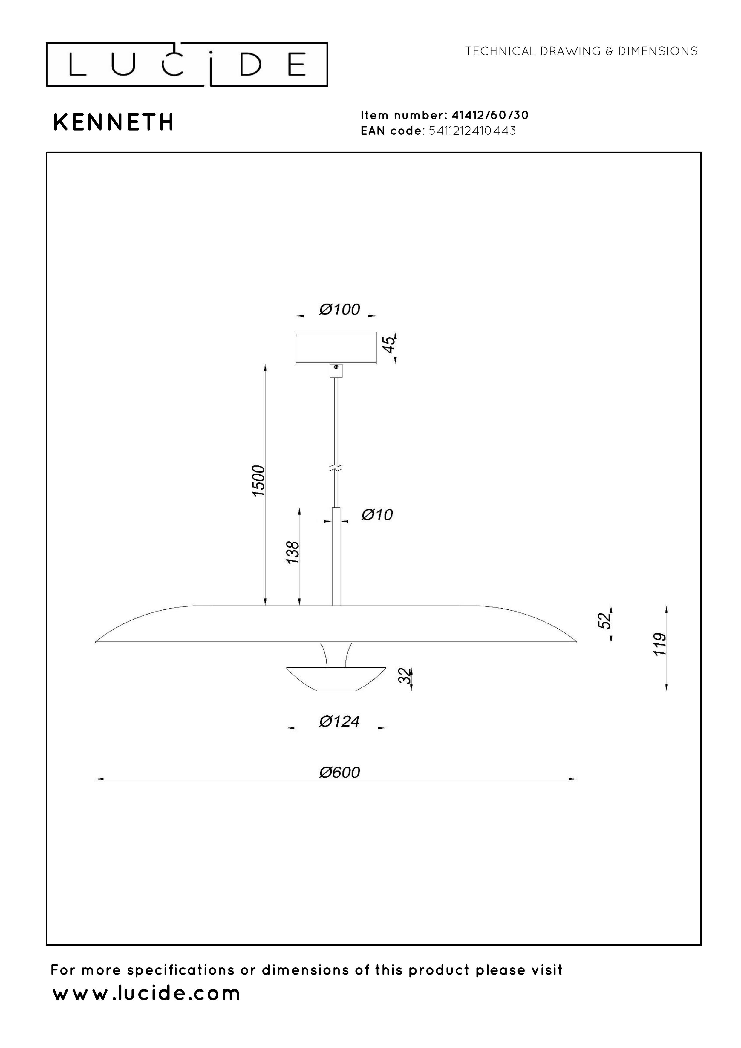 Lucide KENNETH - Pendant light - Ø 60 cm - LED Dim. - 1x16W 2700K ...