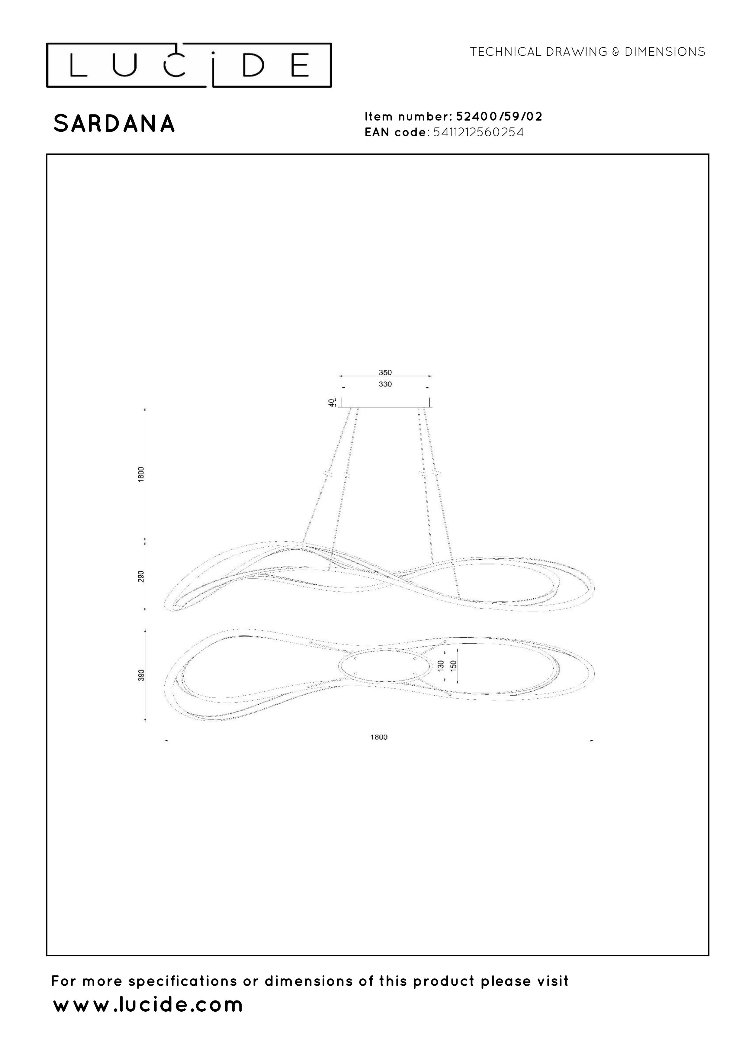 Lucide SARDANA - Hanglamp - LED Dimb. - 1x54W 2700K - Mat Goud ...