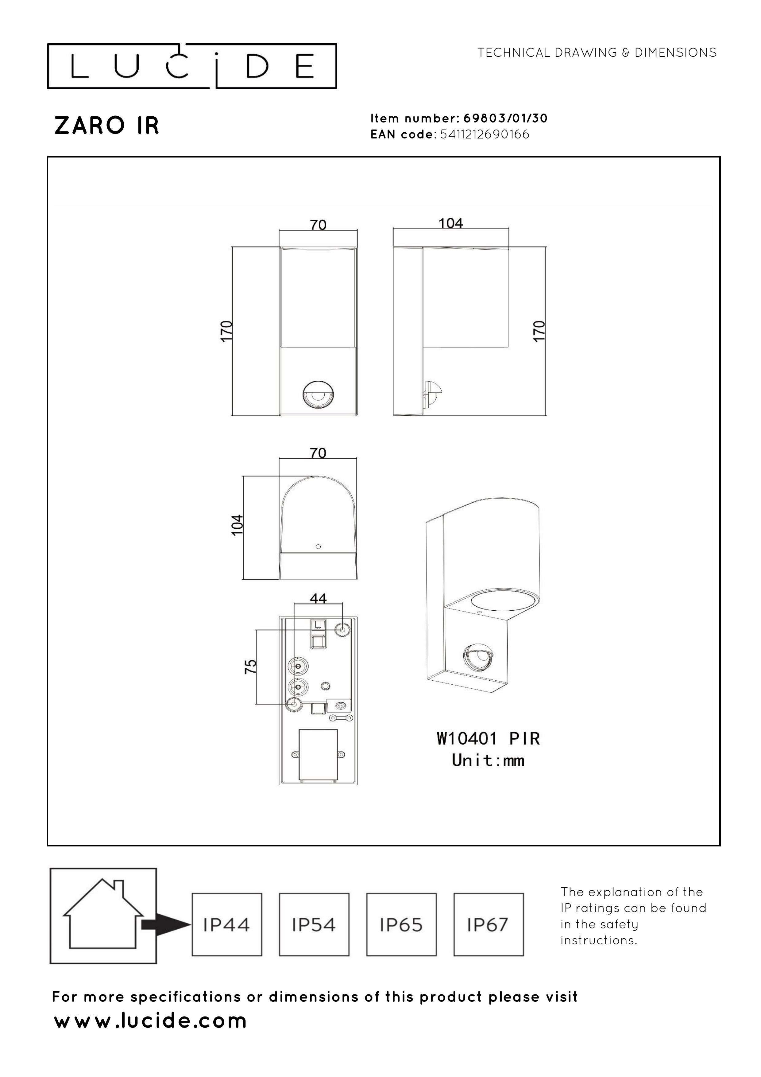 Lucide ZARO IR - Wall spotlight / Wall light Indoor/Outdoor - 1xGU10 ...