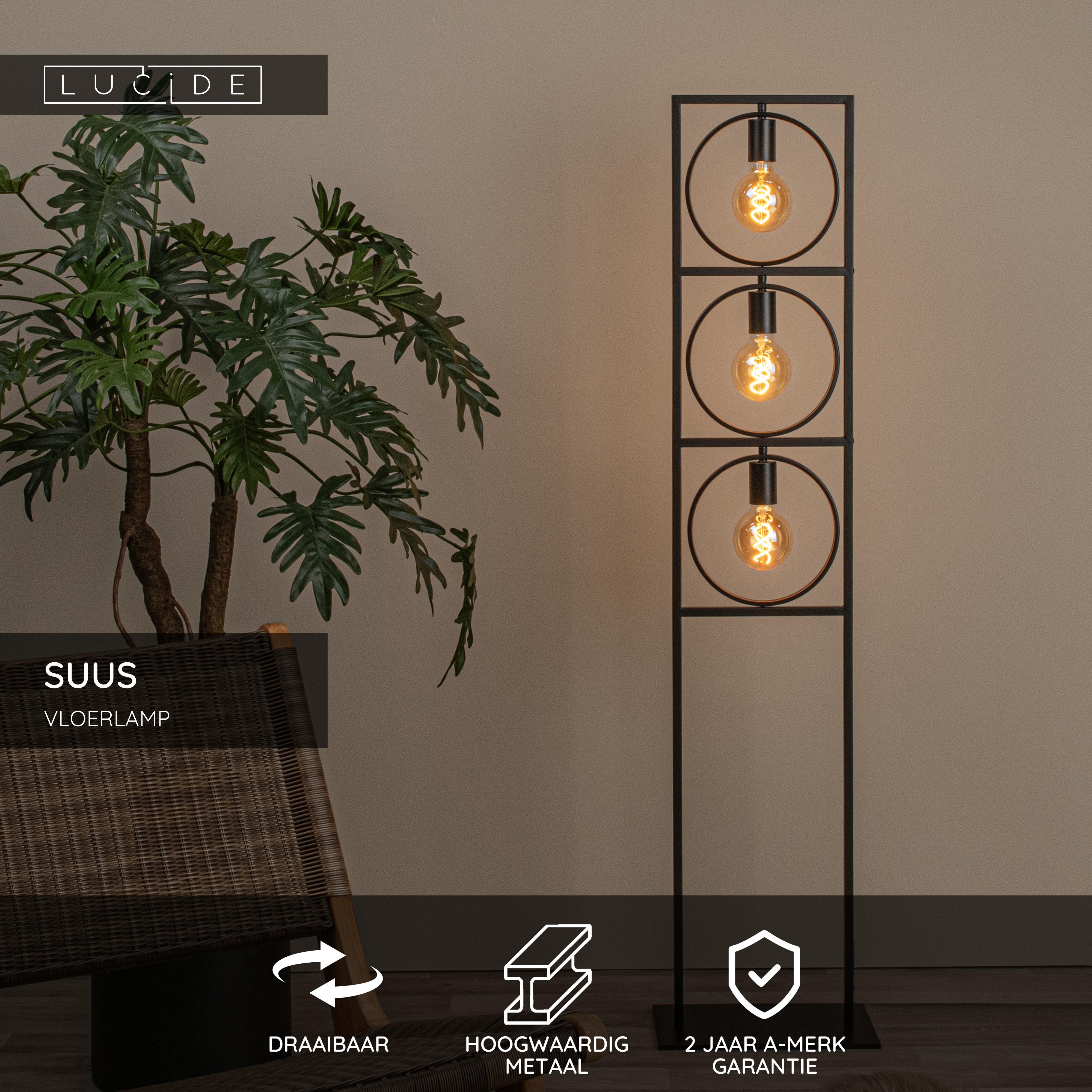 Lucide SUUS - Vloerlamp - 3xE27 - Zwart