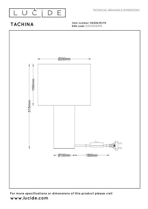 Lucide TACHINA - Table lamp - 1xE27 - Natural