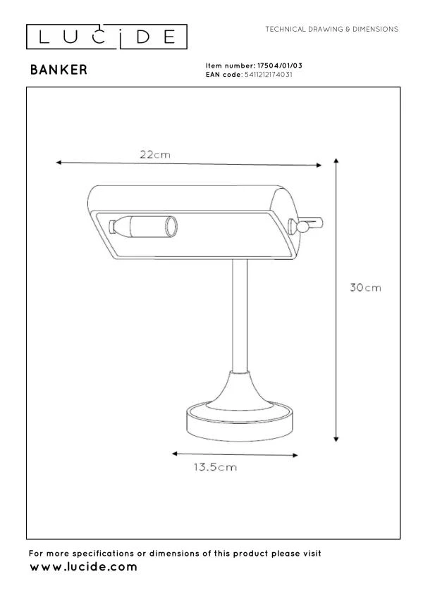 Lucide BANKER - Lámpara de escritorio - 1xE14 - Bronce